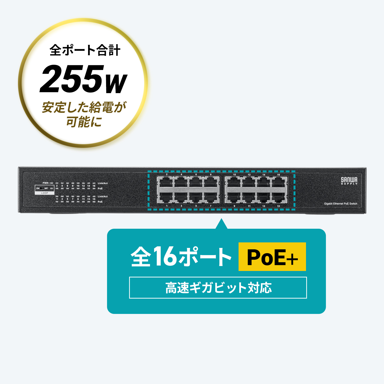 LAN-GIGAPOE1601【レイヤー2ギガビット対応PoEスイッチングハブ LAN-GIGAPOE1601【レイヤー2ギガビット対応PoEスイッチングハブ