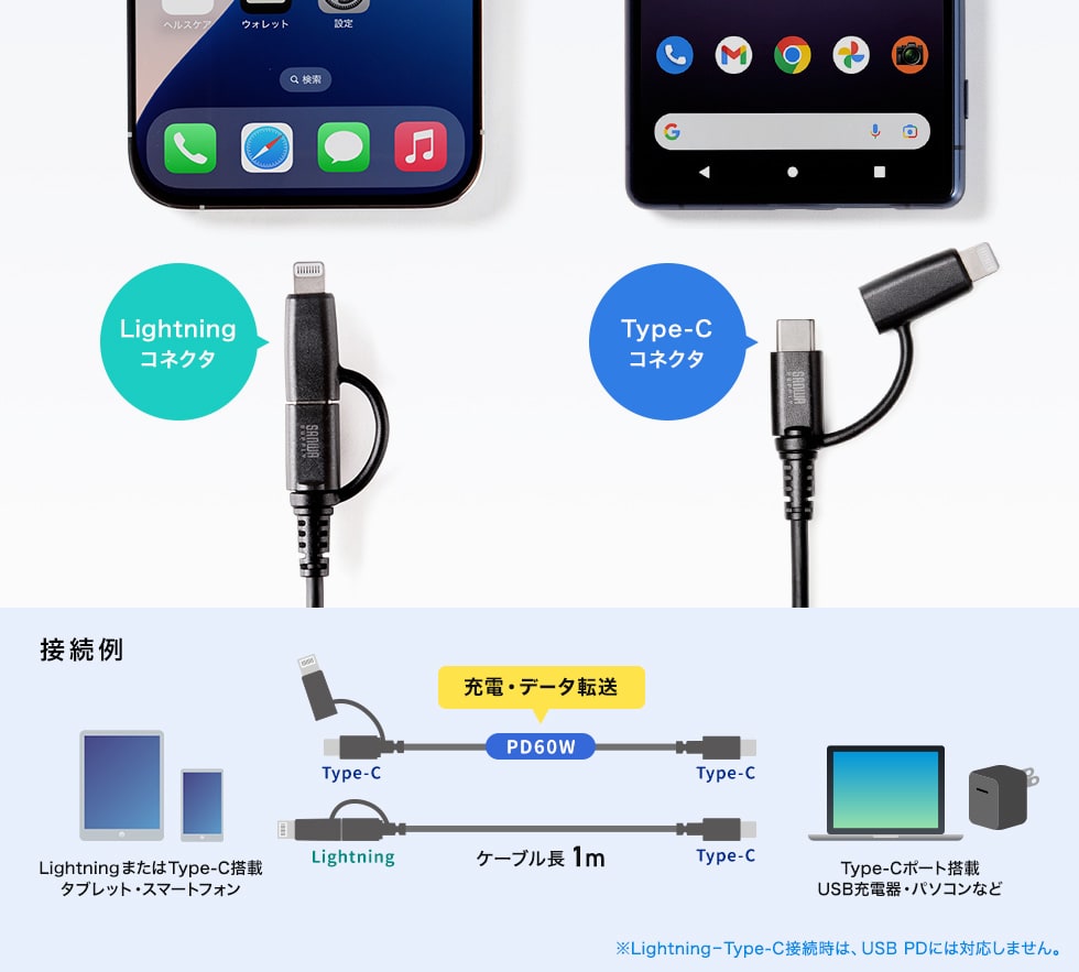 KB-IPLTCCP6010BK【USB2.0 Type-Cケーブル(Lightning変換 KB-IPLTCCP6010BK【USB2.0 Type-Cケーブル(Lightning変換